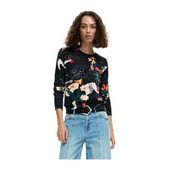 Desigual Femme, Pulls, Noir, Taille: 40 FR Maille Imprim&eacute;e &agrave; Manches Longues et Col Rond