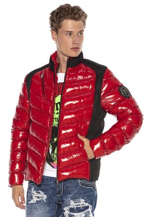 Cipo & Baxx Herren Winterjacke Steppjacke Outdoor Jacke Warm Gl&auml;nzend Hochstehender Kragen Rot XXL