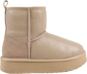 Emu Australia Womens Stinger Mini Flatform Leather Sheepskin Boot, Sand, Size 38