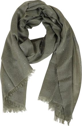 Brunello Cucinelli Femme, Accessoires, Vert, Taille: ONE Size Diamante Cashmere and Silk Scarf