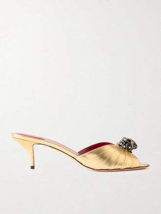 Valentino Garavani Panthea 55 Mules Aus Metallic-leder Mit Raffungen Und Verzierung - Gold