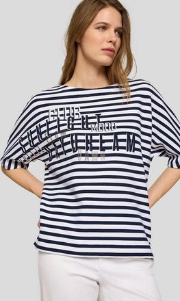 Rabe Rundhalsshirt im Streifen-Look und mit Glitzer-Druck