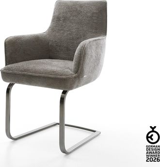 DELIFE Freischwinger Heira-Flex mit Armlehnen Boucl&eacute; Soft Schlamm Freischwinger flach Graphit Taschenfederkern, Esszimmerst&uuml;hle