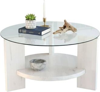 Dmora Couchtisch Alnitak 75x75x40 cm Wei&szlig;, Zeitungsablage