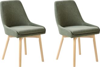 Beliani Esszimmerstuhl 2er Set Stoffbezug Grün helle Holzbeine Sitzkissen Melfort