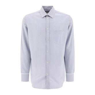 Golden Goose Gestreiftes Baumwoll-Popeline-Hemd - - Shirts - Herren - Blau - M