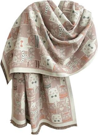 GFM Ch&acirc;le en cachemire avec impression de chats pour femme, style Pashmina pour automne-hiver (CTSHL1), L