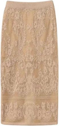 Twinset Jupe Midi en Maille Jacquard - Femme - Jupes - Beige - Taille: 40 FR