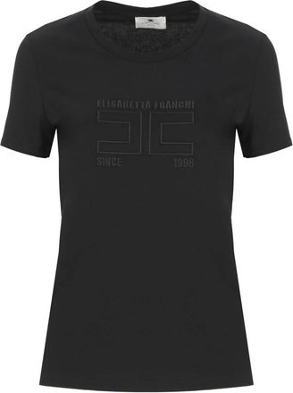 Elisabetta Franchi Femme, Tops, Noir, Taille: 42 FR Logo T-shirt