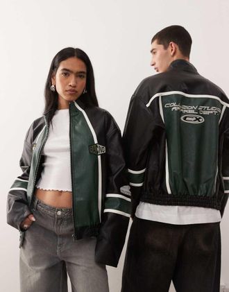 Collusion Blouson style motard unisexe &agrave; &eacute;cussons-Noir