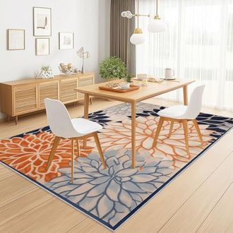 Generic Multicolore Lavable en Machine Tapis Salon Motif Floral Peint &agrave; la Main, 160 x 230 cm Doux Tapis de Sol Pelucheux Dessous Antid&eacute;rapant, Entree Interie