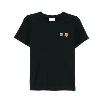 Maison Kitsun&eacute; Femme, Tops, Noir, Taille: 38 FR T-shirt Noir Brod&eacute; Col Rond