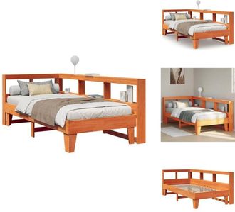 vidaXL Massivholzbett mit Regal ohne Matratze Wachsbraun 90x200 cm - Bett Mit Regal - Bett Mit B&uuml;cherregal - Holzbett Mit Regal - Holzbett Mit B&uuml;cherregal