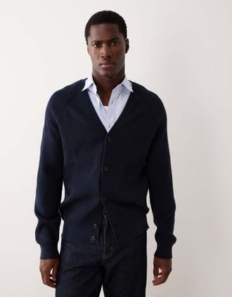 Mango Gerippte Strickjacke in Marineblau