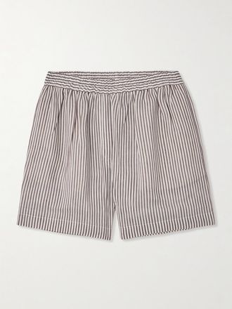 Brunello Cucinelli Shorts Aus Einer Gestreiften Leinen-seidenmischung - Braun