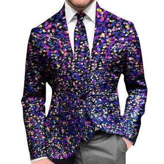 Generic Veste &agrave; paillettes pour homme - Imprim&eacute; multicolore - Costume de carnaval - Veste de costume slim fit - Avec motif cravate - Tenue de f&ecirc;te disco des a