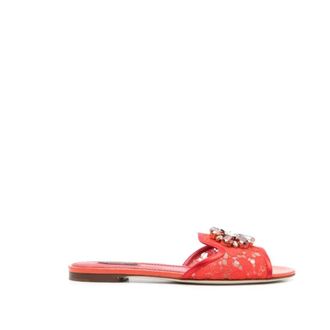 Dolce & Gabbana Kristallverzierte Spitzenmules - - Shoes - Damen - Rot - 37 EU