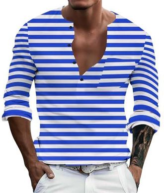 Generic T-shirt ray&eacute; pour homme 2026 hauts d&eacute;contract&eacute;s et tendance &agrave; manches longues pour entra&icirc;nement int&eacute;rieur et ext&eacute;rieur, bleu, XXL
