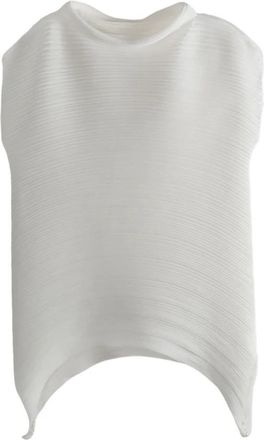 Issey Miyake Femme, Tops, Blanc, Taille: ONE Size Haut pliss&eacute; &agrave; ourlet asym&eacute;trique