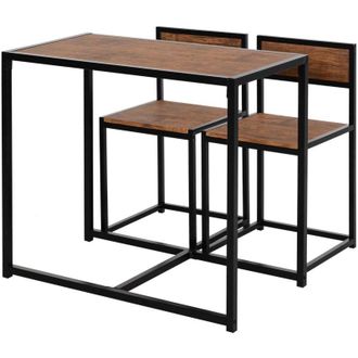 HOMCOM 3-tlg. Essgruppe, K&uuml;chentisch, Esstisch mit 2 St&uuml;hlen, Esstisch Set, Esszimmergruppe f&uuml;r K&uuml;che, Esszimmer, Metall, Natur - Homcom