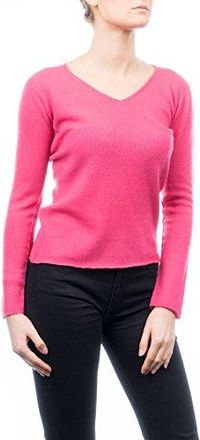 DALLE PIANE CASHMERE Col en V 100% Cachemire, Made in Italy - Femme, Couleur: Fuxia, Taille: L