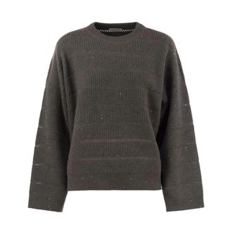 Brunello Cucinelli Feinstrickpullover mit dezentem Glanz - - Knitwear - Damen - Grau - M
