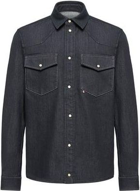Moncler Chemise &agrave; col classique en denim de coton m&eacute;lang&eacute;
