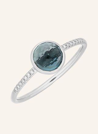 Leaf Ring Blue Topas Aus 14 Karat Wei&szlig;gold Mit Diamanten silber