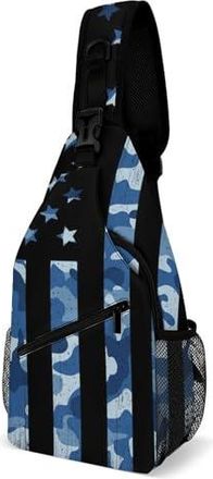 Generic Polyester Sacoche Tactique Drapeau américain patriotique USA bleu camouflage camouflage Sac De Poitrine Réglable,Antivol Cross Body pour Homme Femme é