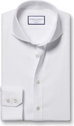 CHARLES TYRWHITT Bügelfreies Twill-Hemd mit Extrem-Haifischkragen - Weiß Knopfmanschette