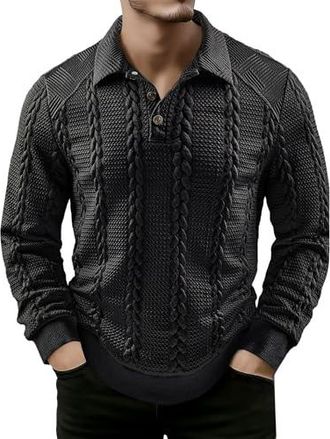 Generic Sweat-shirt &agrave; manches longues et col l&eacute;ger pour homme avec bouton 1/4, Noir, XXL