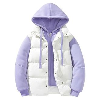 Generic Vestes chaudes à capuche pour homme, manteau dhiver décontracté pour homme, veste matelassée légère, violet, 4XL