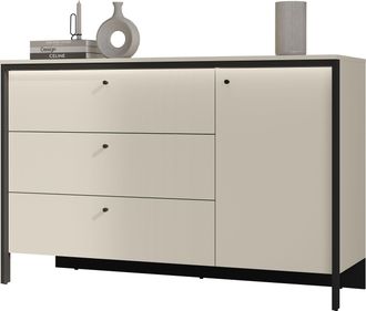 Mirjan24 Kombikommode Enna 1D3S EN04, Kommode mit Tür und 3 Schubladen, innen 2 Fächer, Türkommode mit LED-Beleuchtung, Highboard, Anrichte, Sideboard (Sandbei