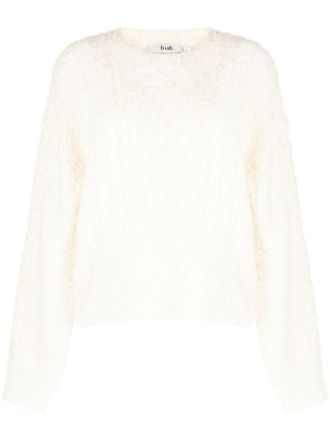 B+ab pull en maille torsadée à effet brossé - Blanc