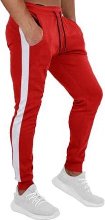 ORANDESIGNE Rouge Homme Pantalons Casual Sport Jogging Slim Fit Ray&eacute; Baggy Pants Jogging Pantalon de Sport Jogger Bas de Surv&ecirc;tement Grande Taille Rouge M