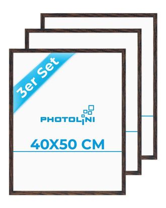 Photolini Bilderrahmen 40x50 Eiche Dunkel Holz MDF, 3er Set Bilderrahmen 50x40 mit bruchsicherem Acrylglas, Rahmen 40x50 zum Aufh&auml;ngen, 50 x 40 frame mit Zubeh&ouml;
