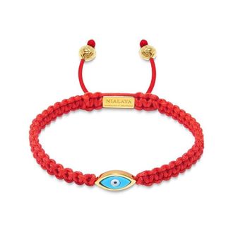 Nialaya Homme, Accessoires, Jaune, Taille: L Mens Red String Bracelet with Gold Evil Eye