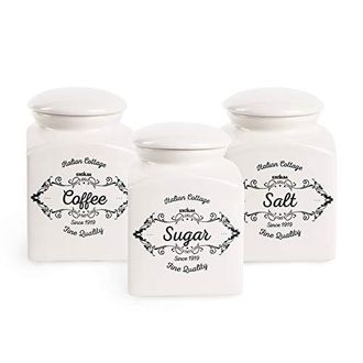 Excelsa Set mit 3 Vorratsdosen: Salz, Kaffee und Zucker, Keramik, Elfenbein, Fassungsvermögen: 0,7 Liter