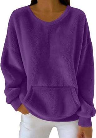 Generic Sweat-shirts pour femmes UK Sweatshirt de couleur unie surdimensionn&eacute; haut col rond manches longues automne hiver d&eacute;contract&eacute; confortable automne mode
