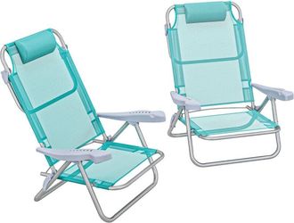 OUTSUNNY Lot de 2 chaises de jardin camping plage pliables t&eacute;ti&egrave;re dossier inclinable 6 niv. alu. teslin gris