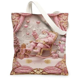 Generic Sacs fourre-tout en toile motif P&egrave;re No&euml;l p&ecirc;che floral, sacs d&eacute;picerie r&eacute;utilisables, l&eacute;gers et lavables, p&ecirc;che, 13x15 Inch