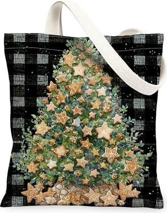 Generic Sacs fourre-tout en toile de No&euml;l, motif arbre festif, sacs d&eacute;picerie r&eacute;utilisables, confortables, vintage, l&eacute;gers et lavables, toile pour cadeaux de 