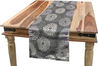 Abakuhaus Blumen Tischläufer, Abstrakte Dahlie-Blumen, Esszimmer Küche Rechteckiger Dekorativer Tischläufer, 40 x 180 cm, Kokosnuss Grau