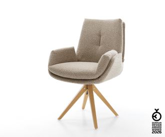 DELIFE Drehstuhl Clea-Flex Boucl&eacute; Schlamm Holzgestell kantig Natur 180&deg; drehbar, Esszimmerst&uuml;hle