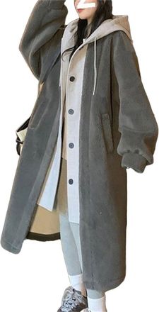 Generic mit Kapuze f&uuml;r Damen, Flauschige Fleecejacke mit Langer Kapuze, Sherpa-Mantel aus Kunstfell (Grau,XL)