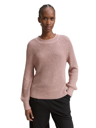 Tom Tailor Denim Strickpullover TOM TAILOR DENIM, Damen, Gr. M (38), antique rose melange, Strick, Obermaterial: 50% Baumwolle, 50% Polyacryl, regular fit taillenbedec