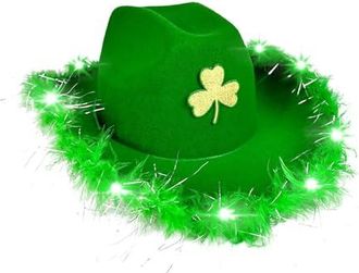 Generic Chapeau irlandais 4 St. Day Chapeaux &agrave; large bord Chapeau vert contenant des lumi&egrave;res qui peuvent &eacute;clairer un ombrero hombre, b, Taille unique