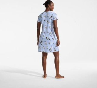 Lands End Knielanges Kurzarm-Nachthemd aus Baumwolle, Damen, Gr&ouml;&szlig;e:40-42 regular, Blau, Baumwolle, by Lands End
