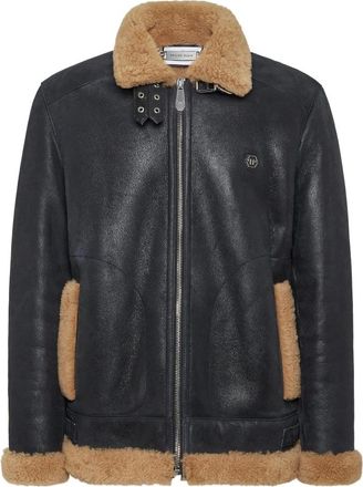 Philipp Plein Homme, Vestes, Noir, Taille: L Shearling Leather Biker Jacket