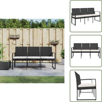 vidaXL Gartenbank 3-Sitzer mit Kissen Schwarz PP-Rattan - Gartenbank - Outdoor M&ouml;bel - Esszimmerset - Balkonm&ouml;bel - Terrassenm&ouml;bel